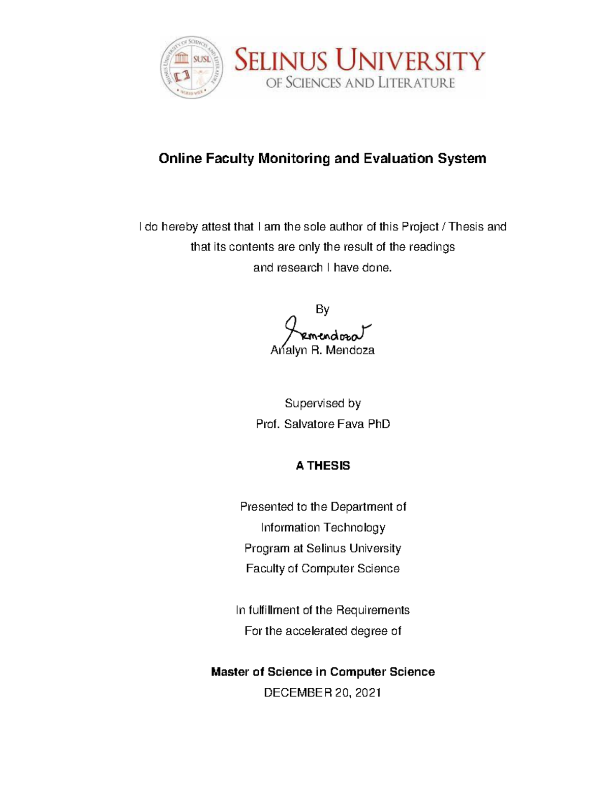 Analise Mondoza Study - Online Faculty Monitoring and Evaluation System ...