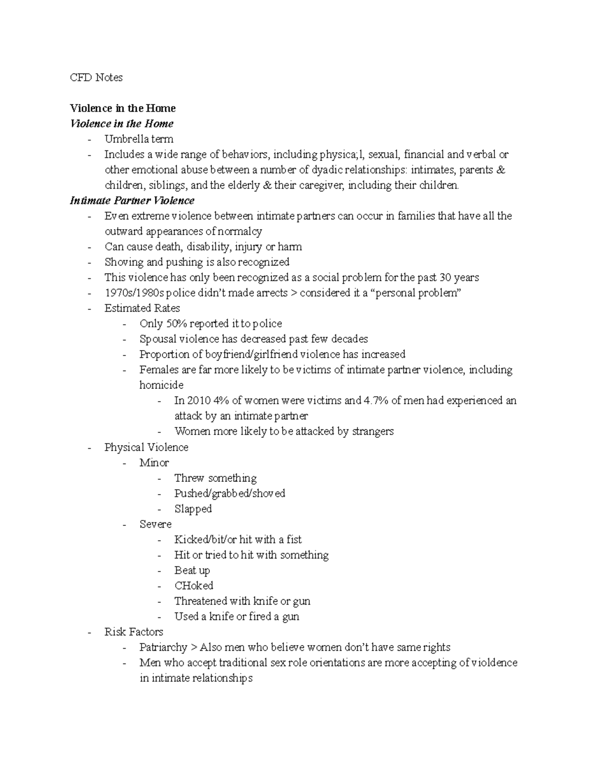 CFD Notes - This document goes over intimate violence. - CFD Notes ...