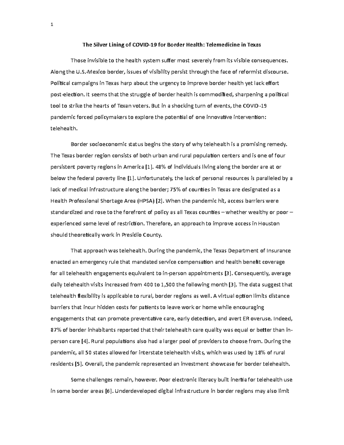 Reflection 4 2022 - essay - 1 The Silver Lining of COVID-19 for Border ...