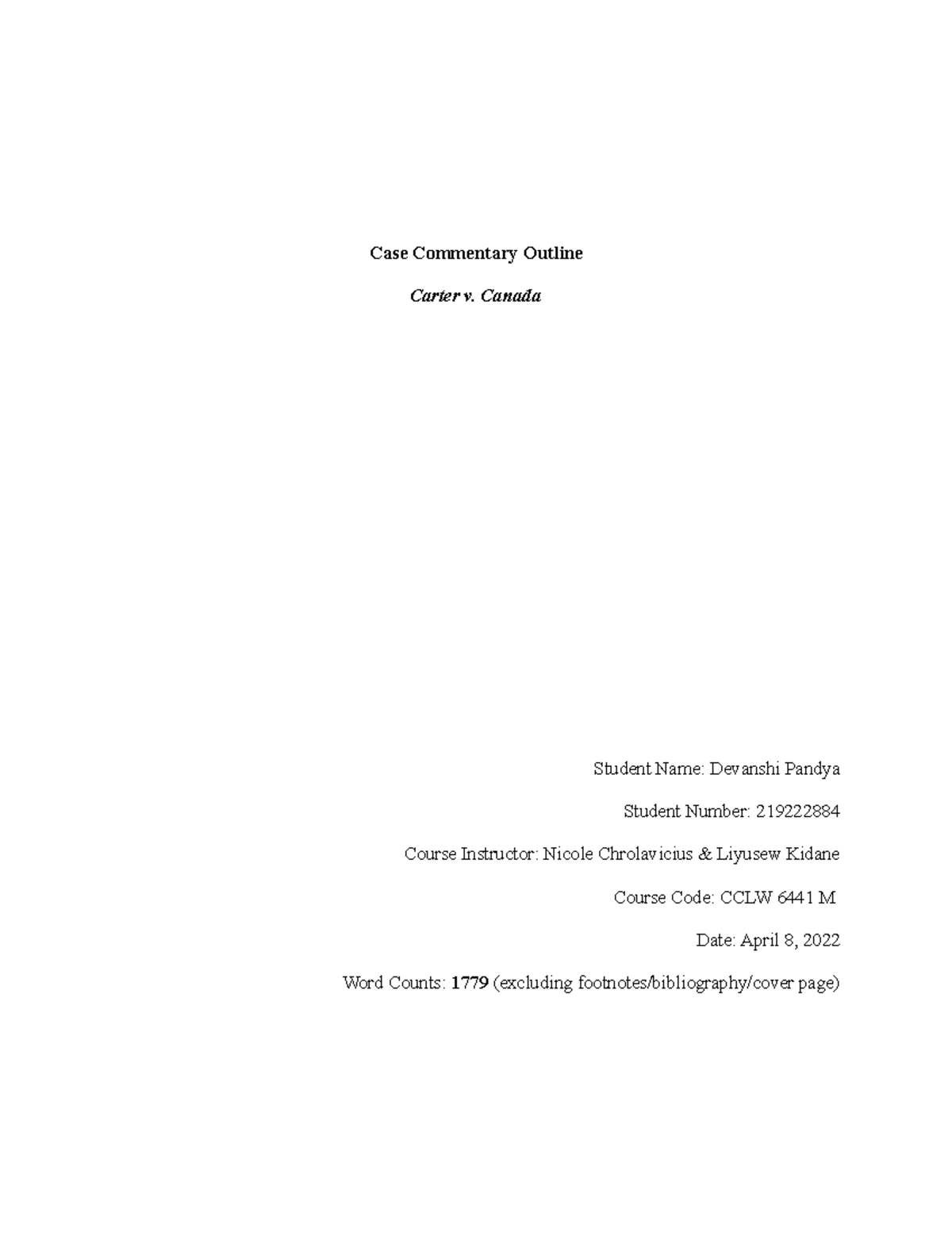 Devanshi Pandya, (April 8, 2022) - Case Commentary Outline Carter v ...