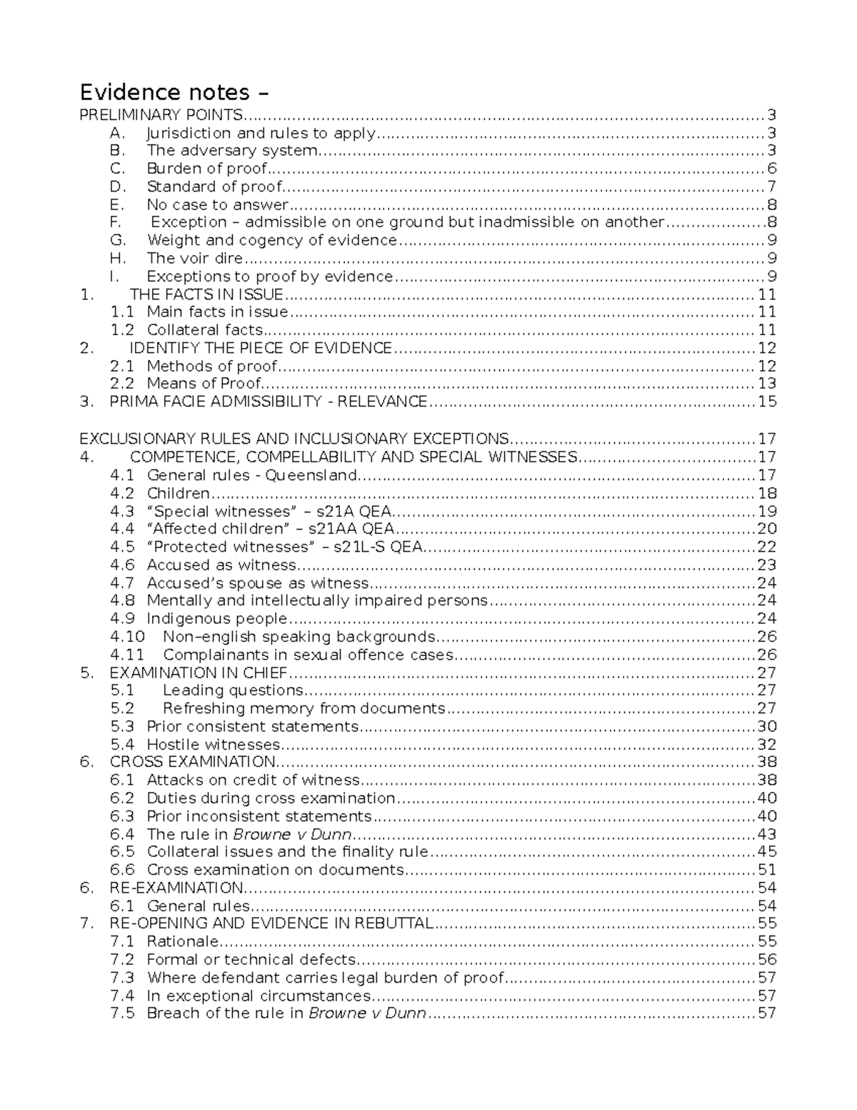 Evidence exam notes - Evidence notes PRELIMINARY - Studocu