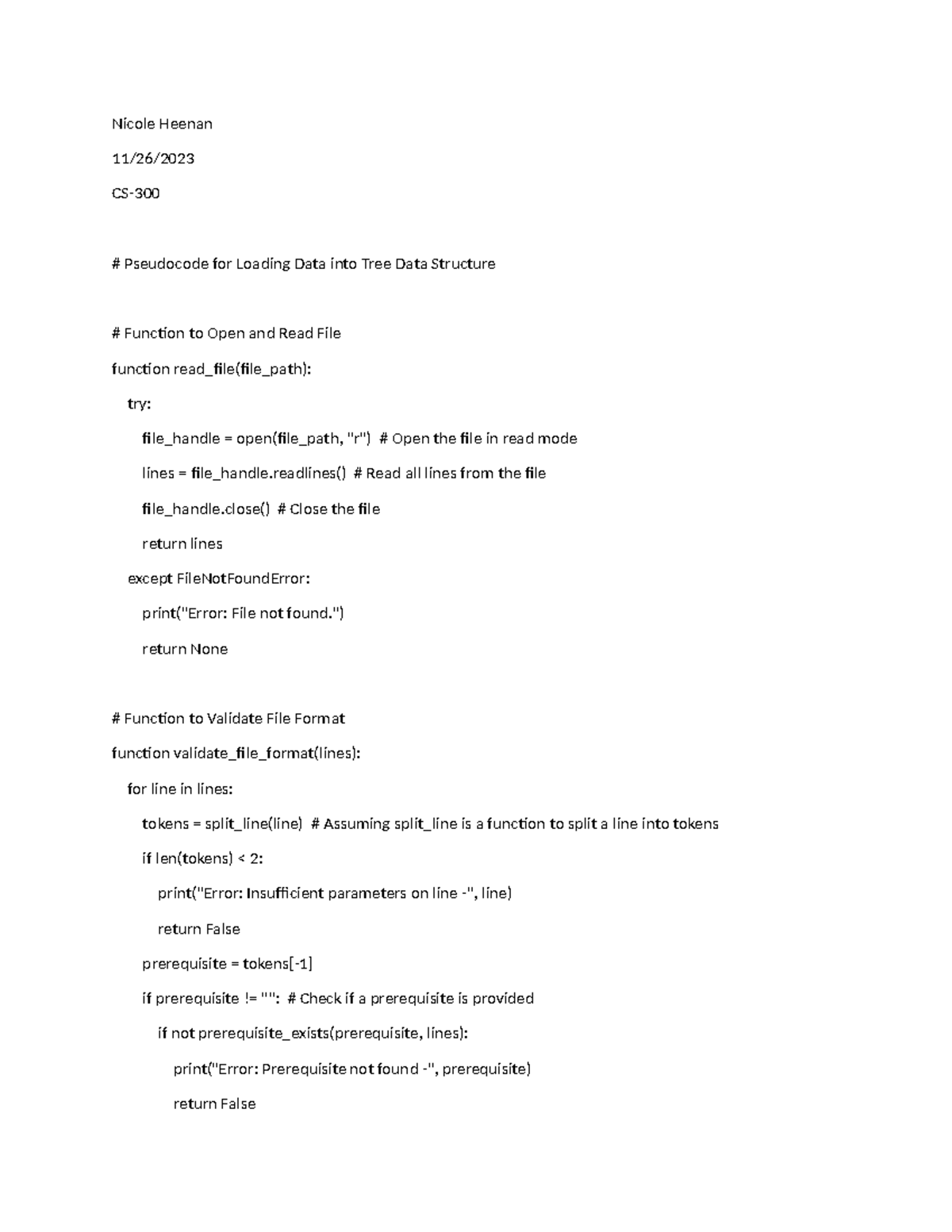 Milestone 5 Cs300 I Dont Remember What This Is Nicole Heenan 1126 Cs Pseudocode For