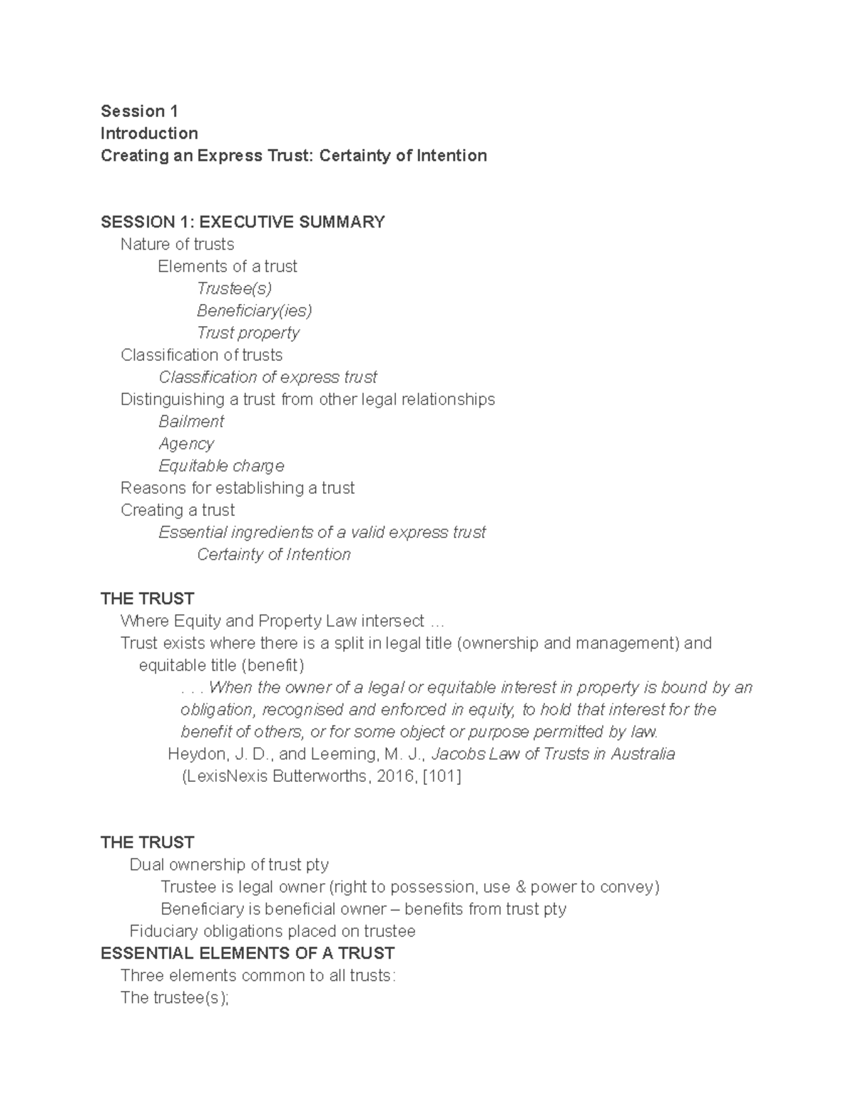 Intro Creating an Express Trust Certainty of Intention - Session 1 Introduction Creating an ...