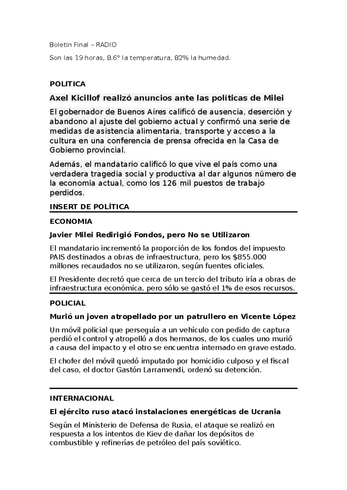 Informe final radio-1 - Dkdjdjd - Boletin Final – RADIO Son las 19 ...