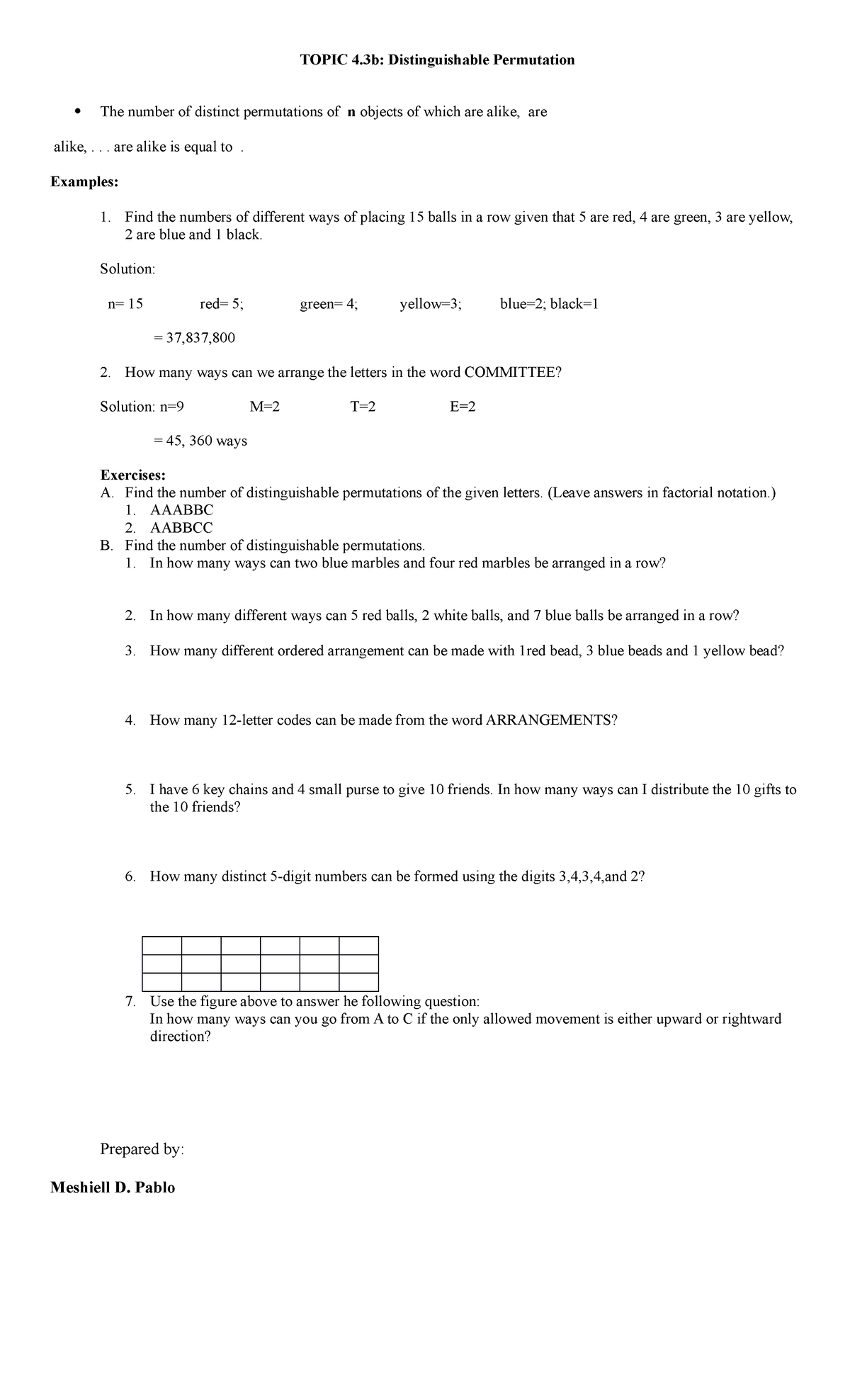 Topic 4 - mathematics - TOPIC 4: Distinguishable Permutation The number ...