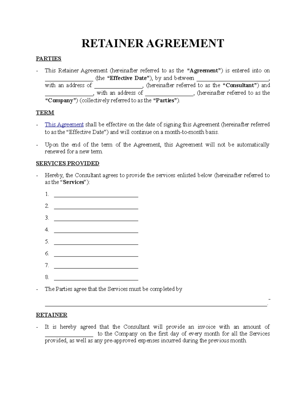 Retainer Agreement Template Signaturely - RETAINER AGREEMENT PARTIES ...