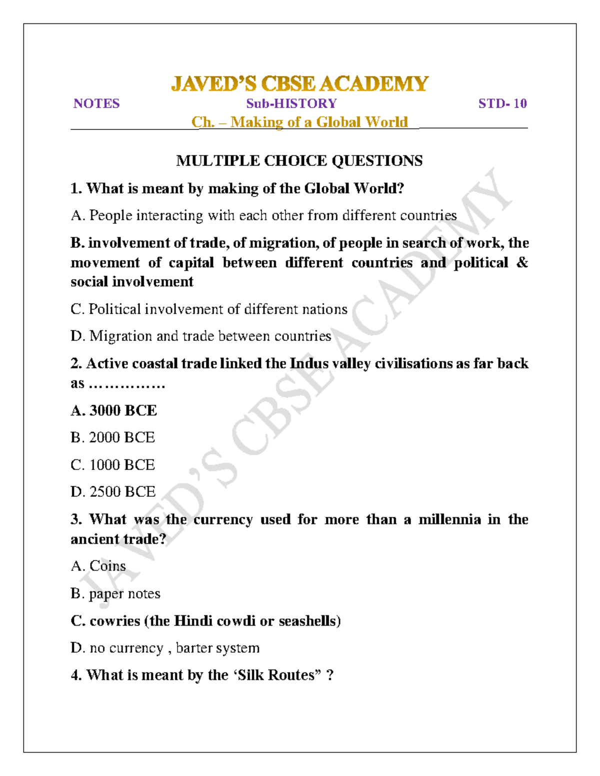 CH. Making OF A Global World - NOTES Sub-HISTORY STD- 10 Ch. – Making ...