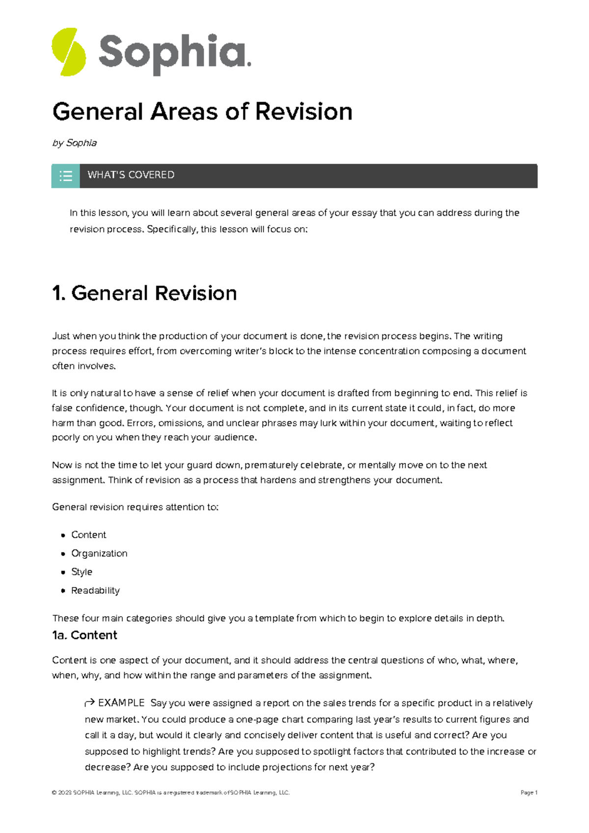 General areas of revision - General Areas of Revision by Sophia In this ...