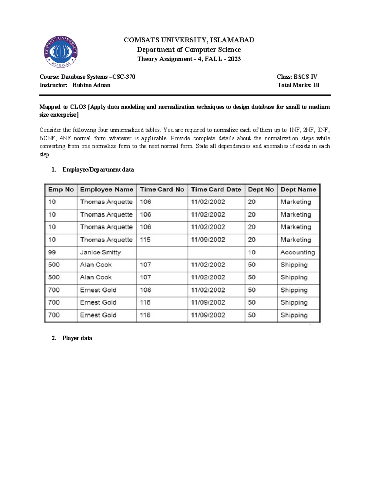 Second-Theory Assignment 4 - COMSATS UNIVERSITY, ISLAMABAD Department ...
