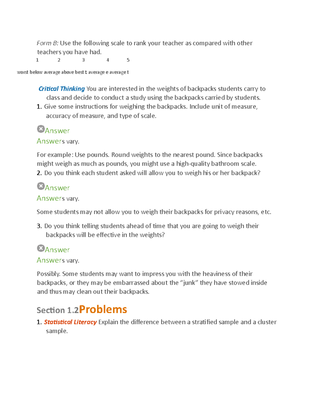 Critical Thinking - Practice exam materials - Form B: Use the following ...