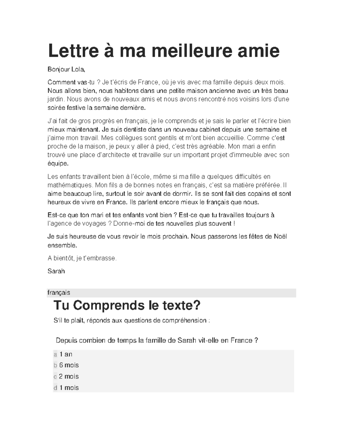 Lettre à ma meilleure amie - Lettre à ma meilleure amie Bonjour Lola ...