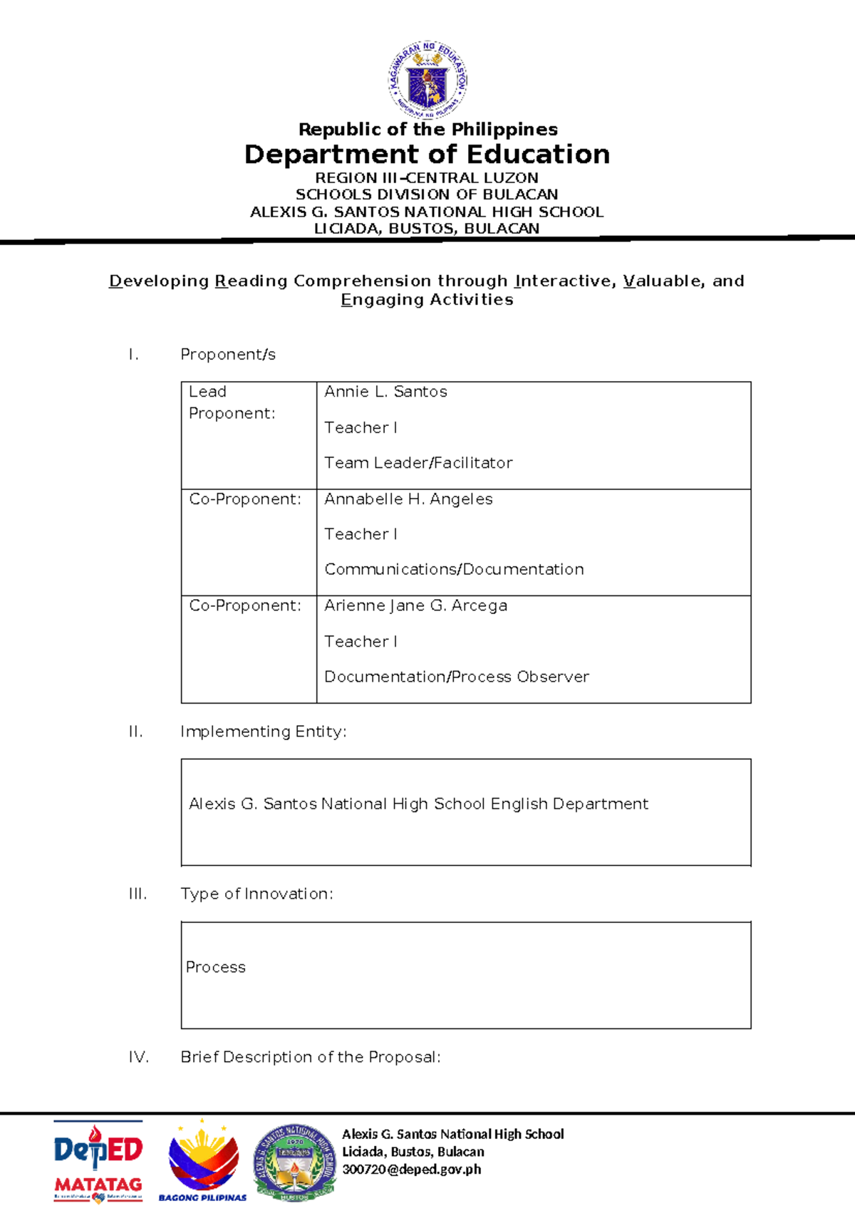 Innovation- Project- Proposal - 2023-2024 - Department of Education ...