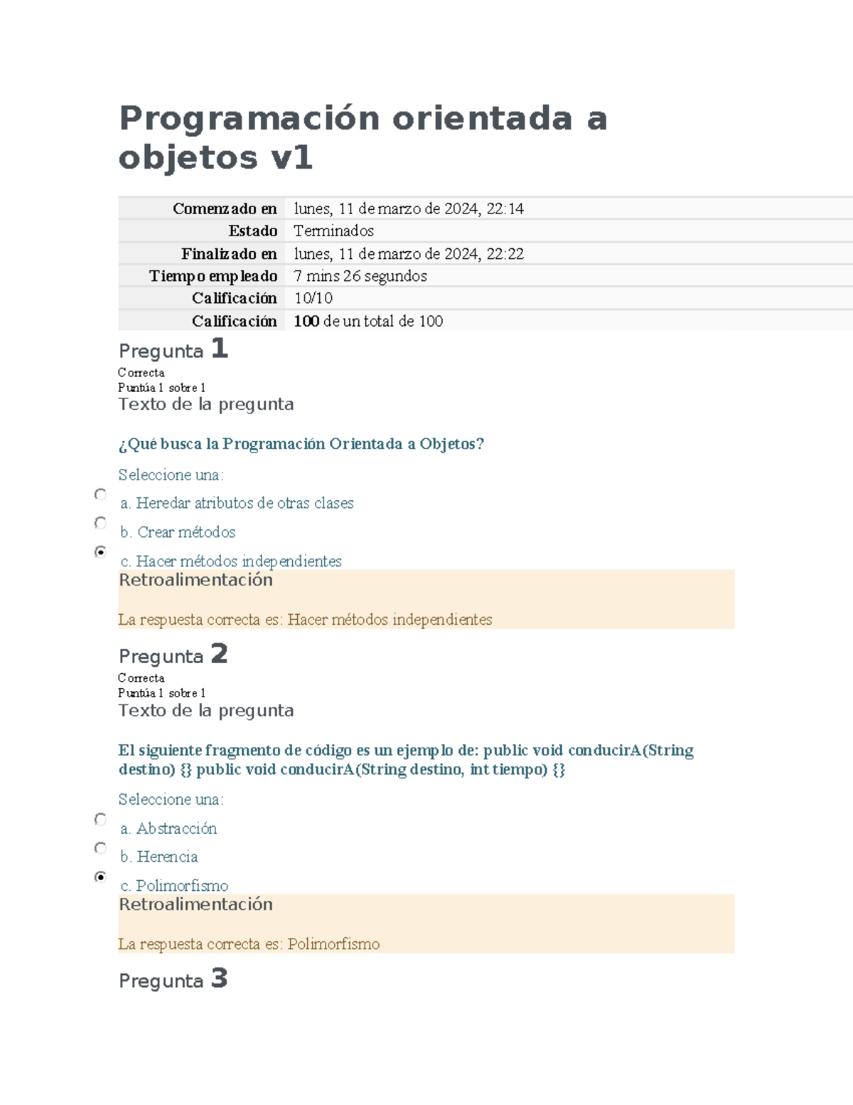 R2 Cuestionario - Programación orientada a objetos v Comenzado en lunes, 11 de marzo de 2024, 22 ...