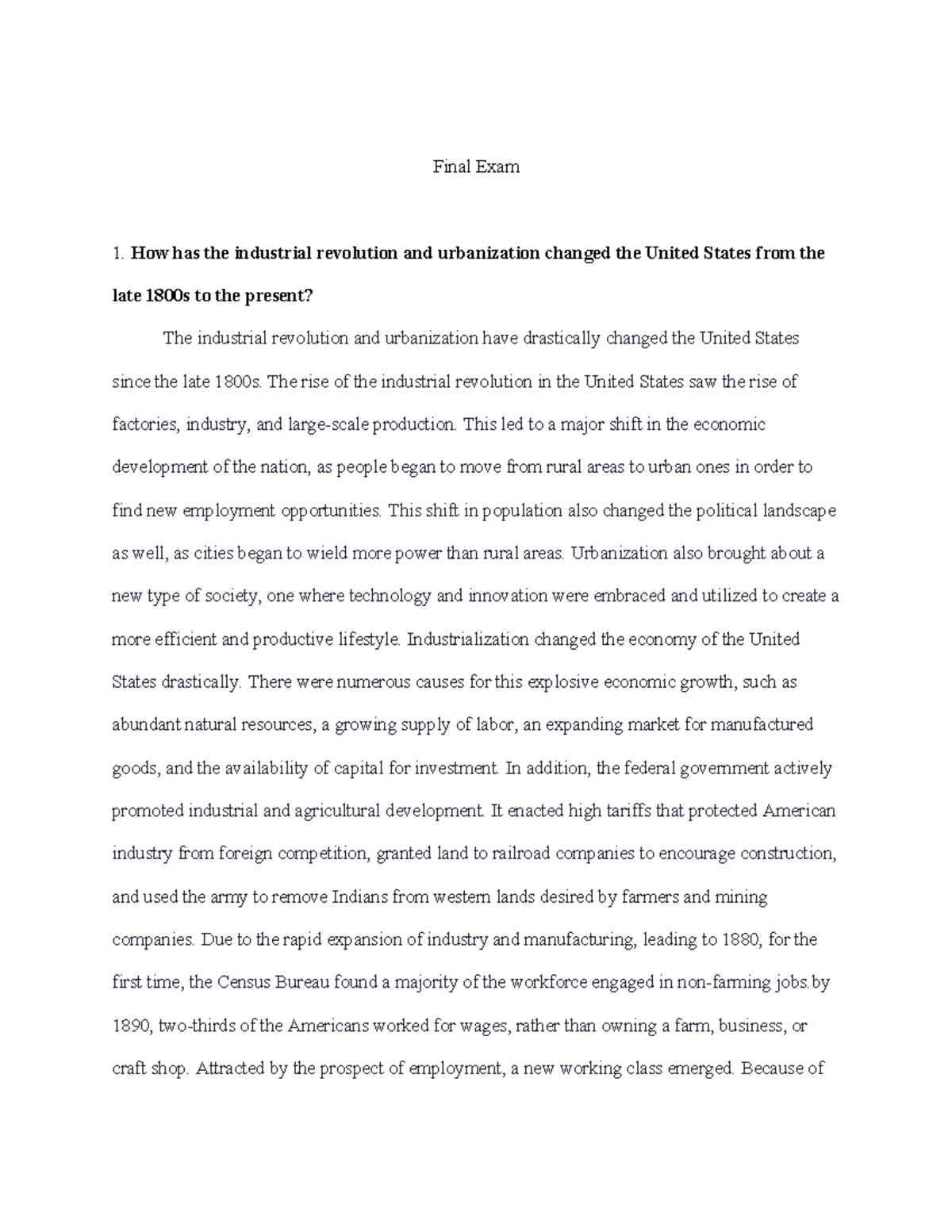 Hist 104 final exam - for the finnal eaasy - Final Exam How has the ...