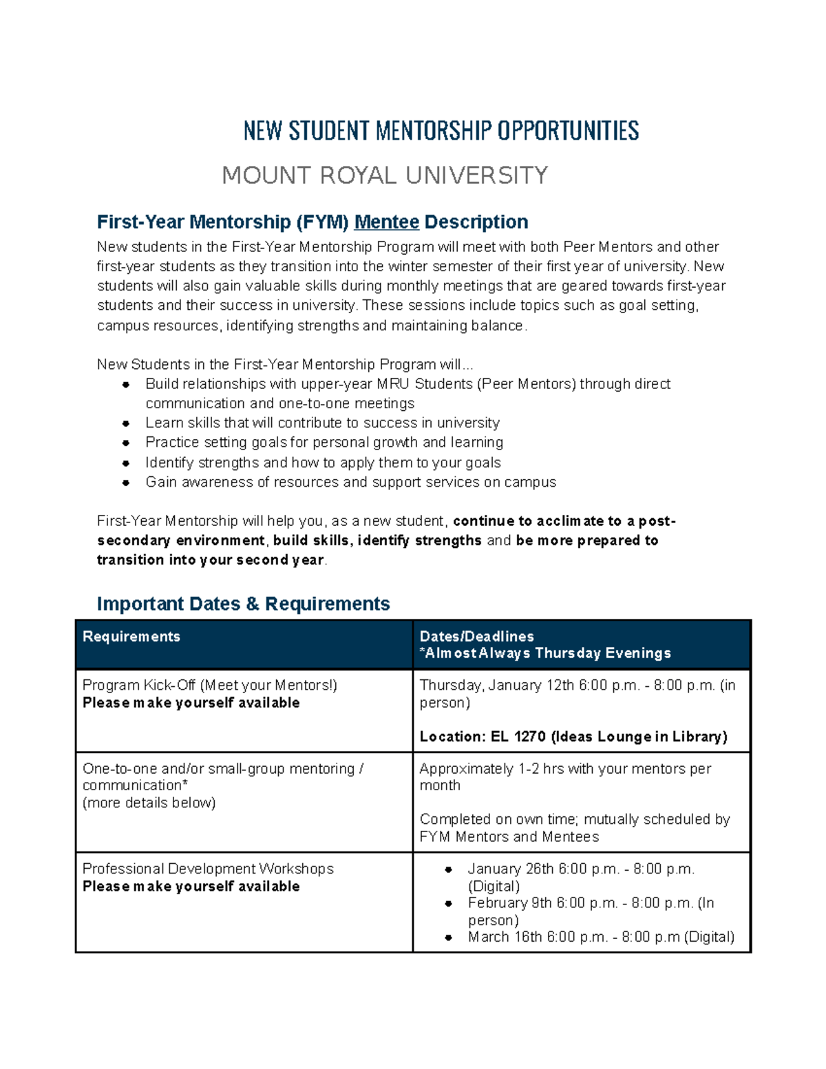 First-Year Mentee Expectations - NEW STUDENT MENTORSHIP OPPORTUNITIES ...