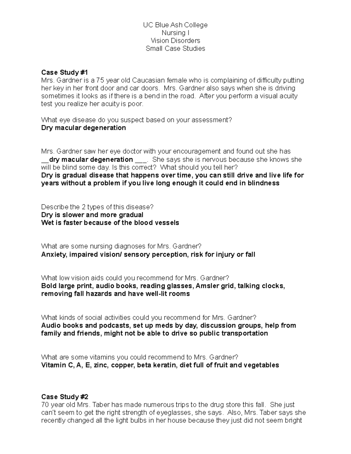 Vision Disorders Case Studies - UC Blue Ash College Nursing I Vision ...