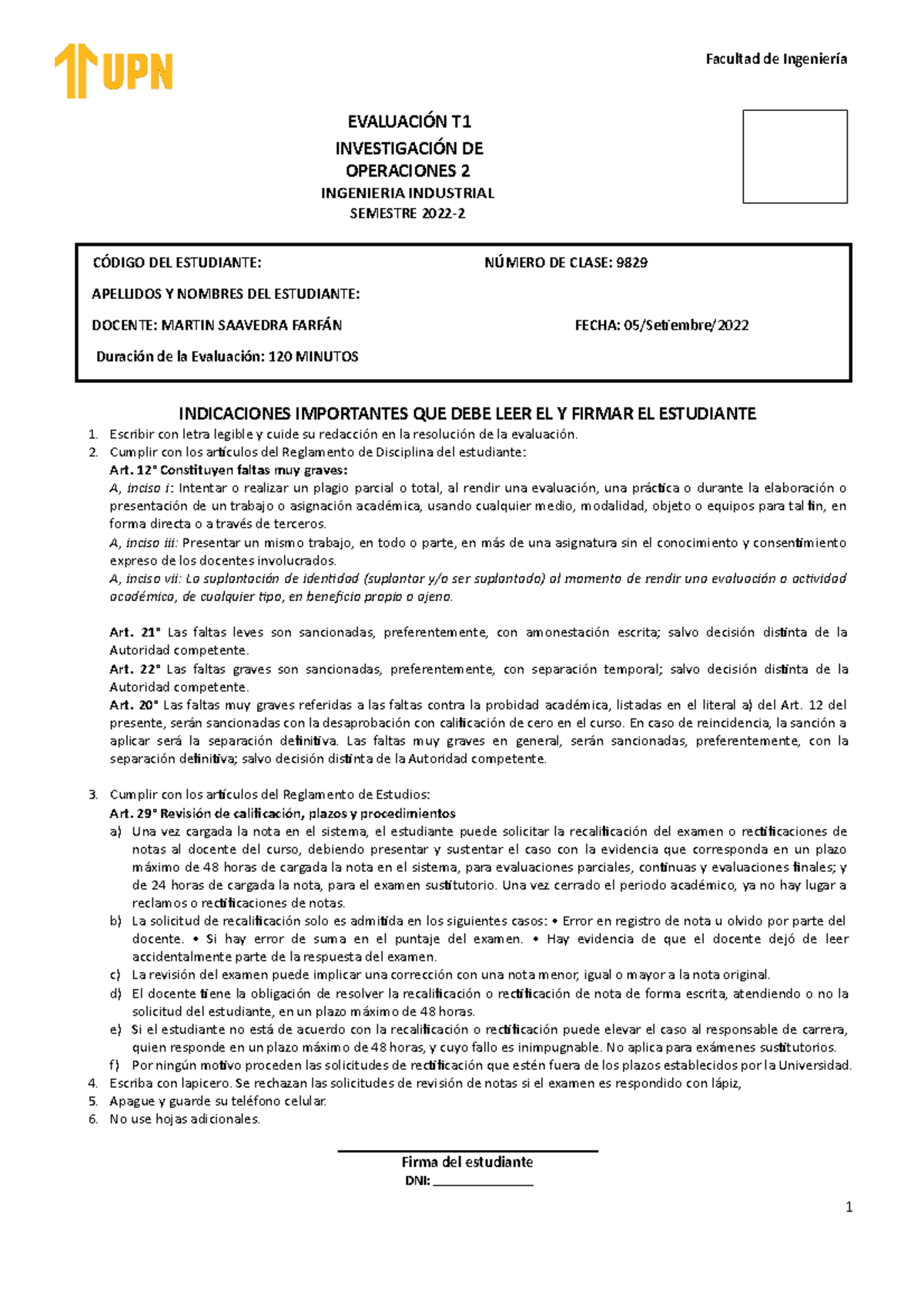 Evaluación T1 Inv Ope 2 9829 A.M - EVALUACIÓN T INVESTIGACIÓN DE OPERACIONES 2 INGENIERIA ...