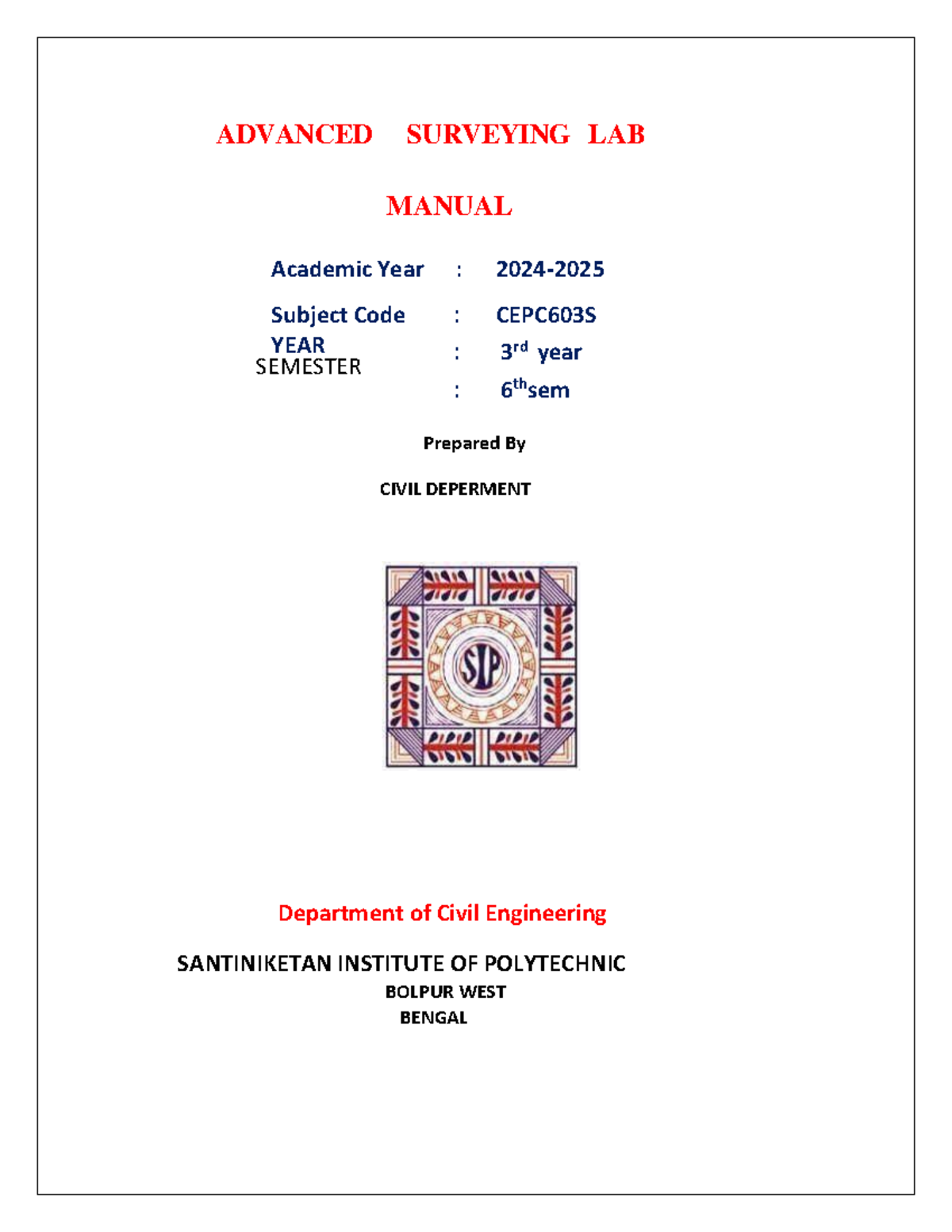 Surveying-II-LAB- Manual 6TH SEM 3RD YEAR - ADVANCED SURVEYING LAB ...