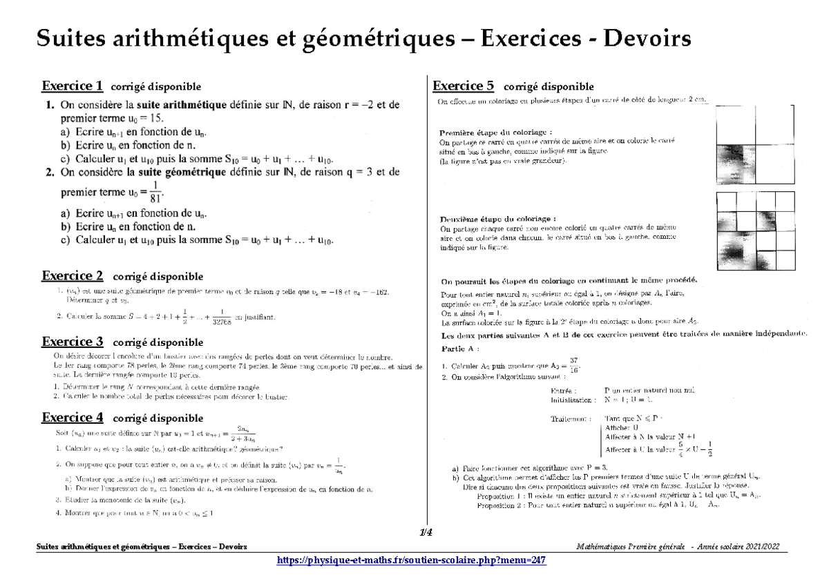 Suites arithmetiques geometriques exercices - Suites arithmétiques et ...