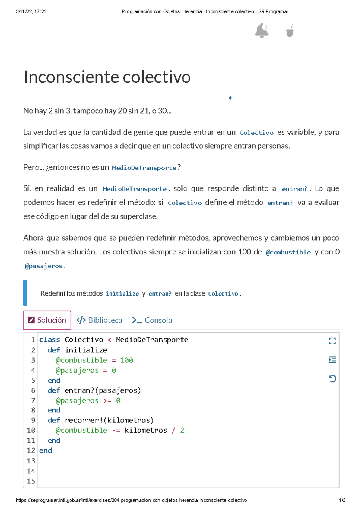 Ejercicio 9 Programación con Objetos Herencia - Inconsciente colectivo - Sé Programar - 3/11/22 ...