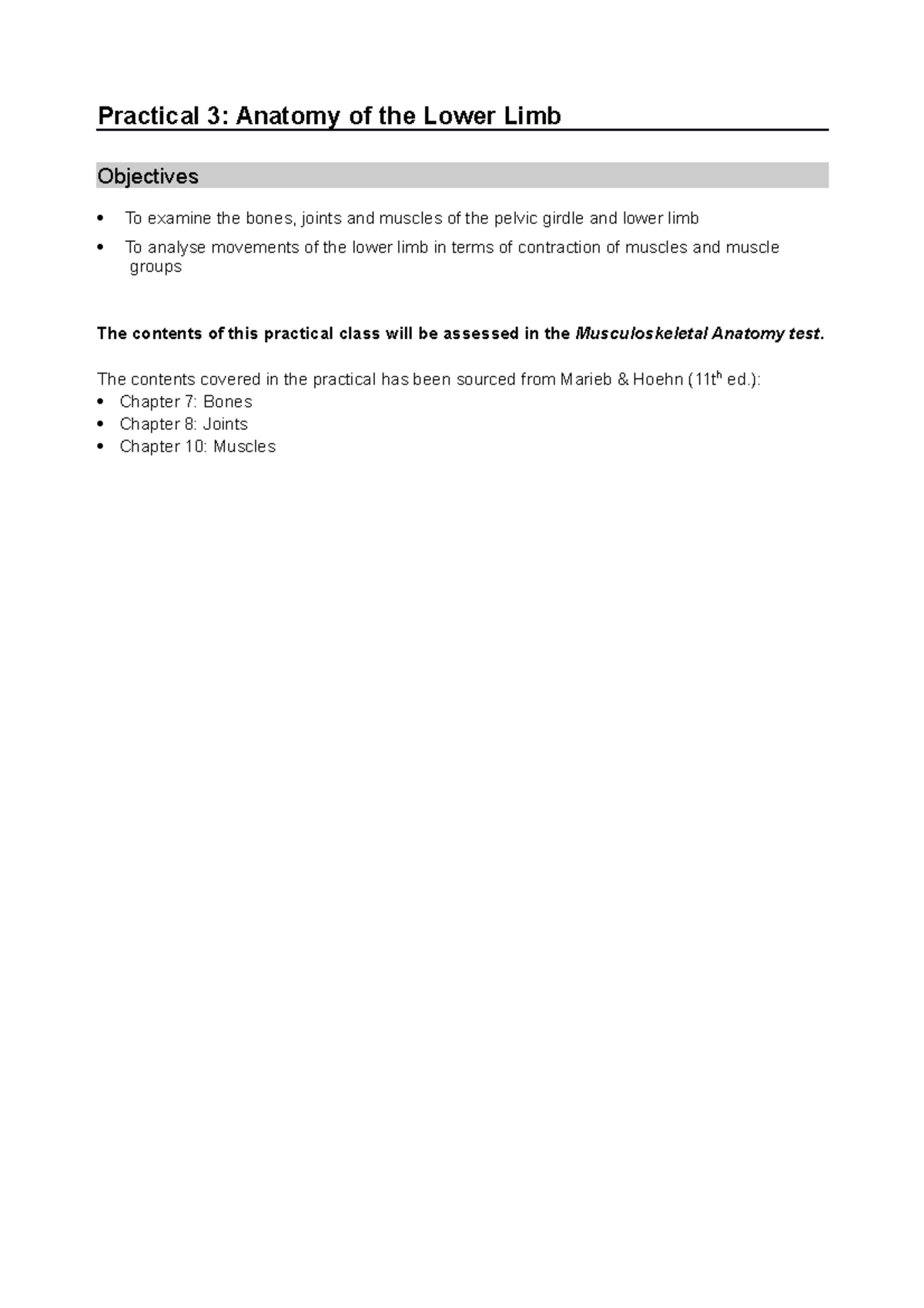 Practical Online MSK 3 The Lower limb online worksheet - Practical 3 ...