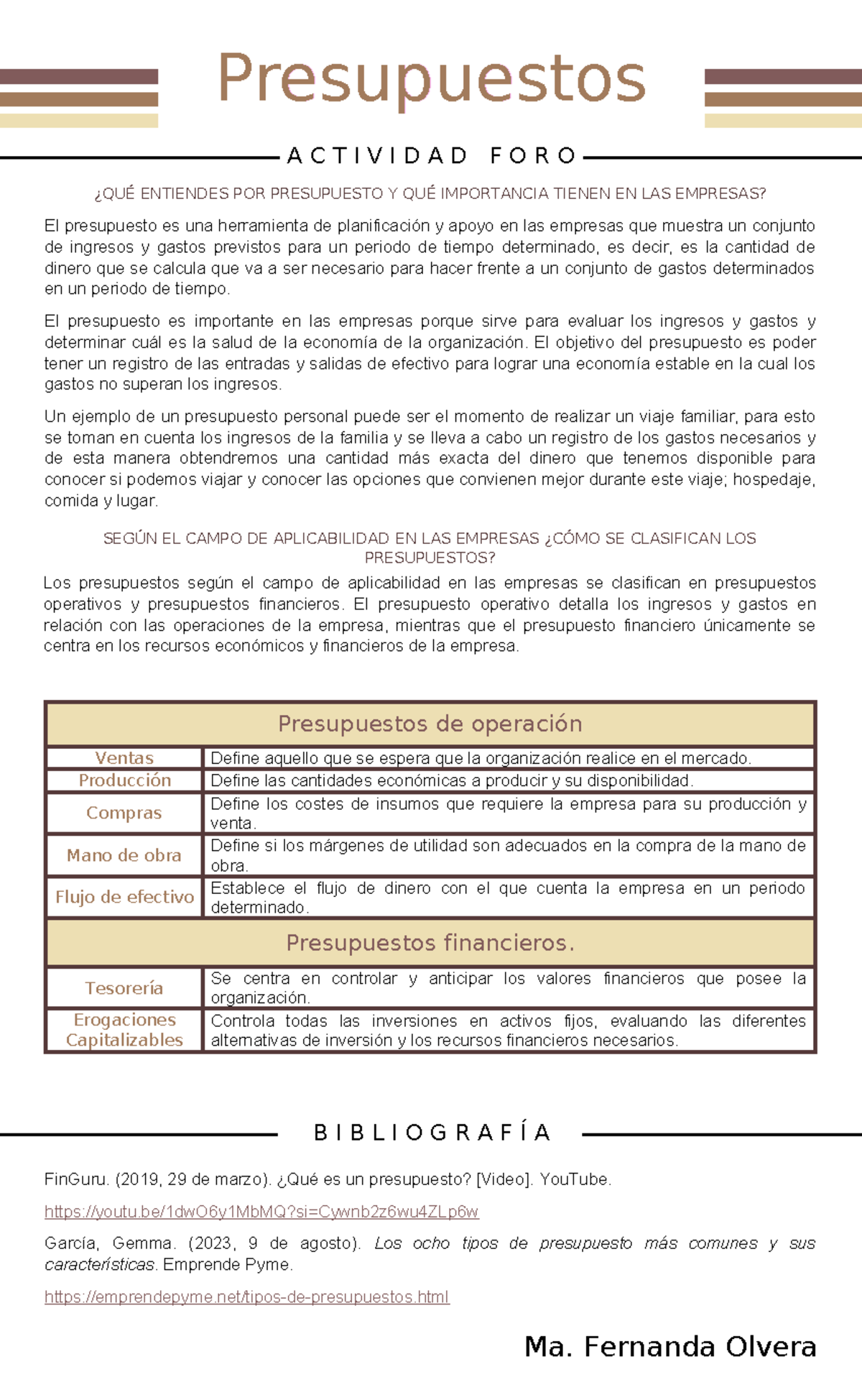 Foro 1 presupuestos - PresupuestosPresupuestos D E F I N I C I O N ¿QUÉ ENTIENDES POR ...