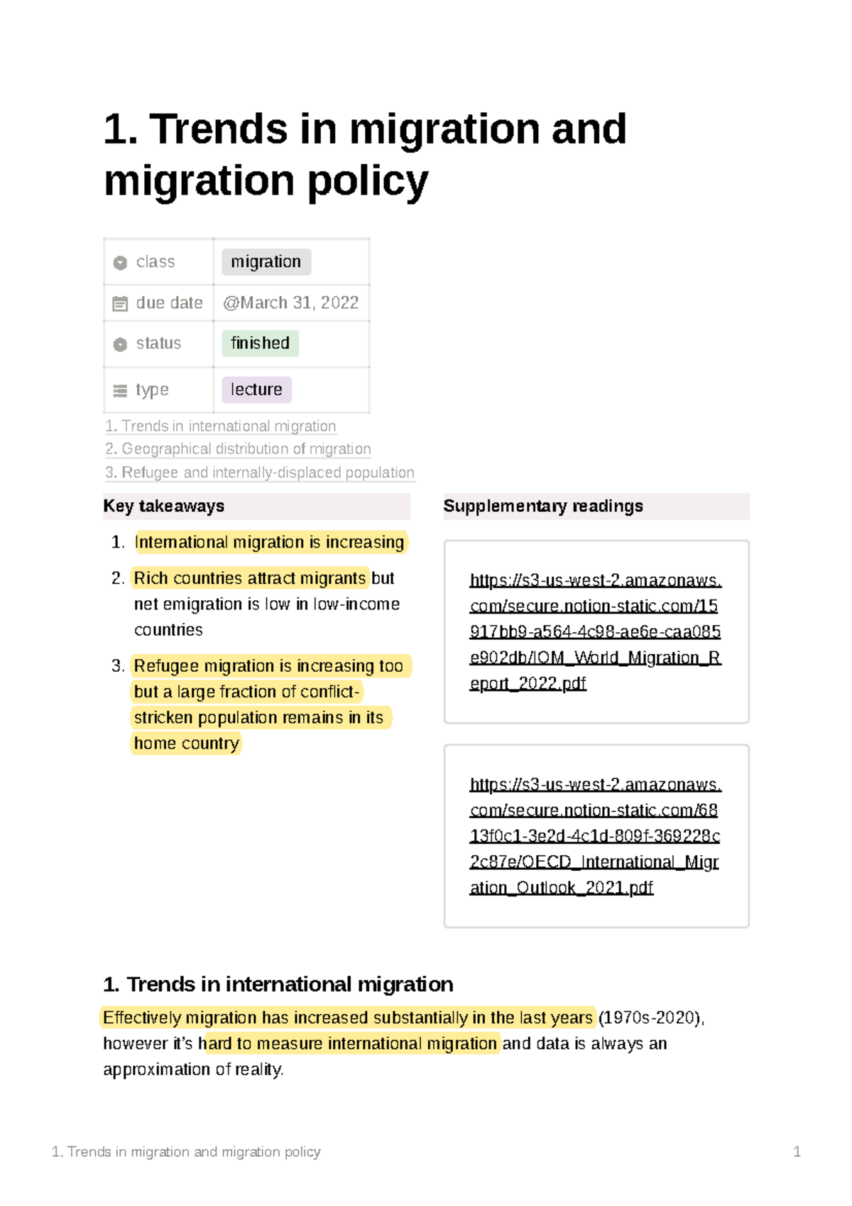 Migration notes - 7UHQGV LQ PLJUDWLRQ DQG PLJUDWLRQ SROLF\ 7UHQGV LQ ...