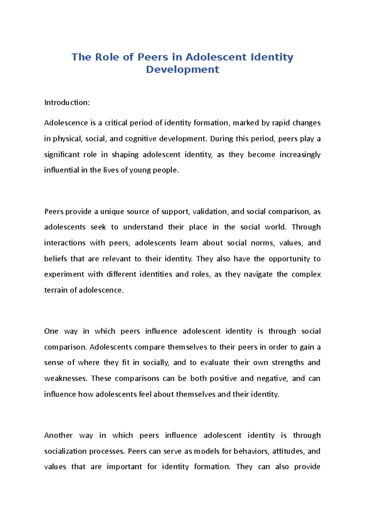 The Role of Peers in Adolescent Identity Development - The Role of ...