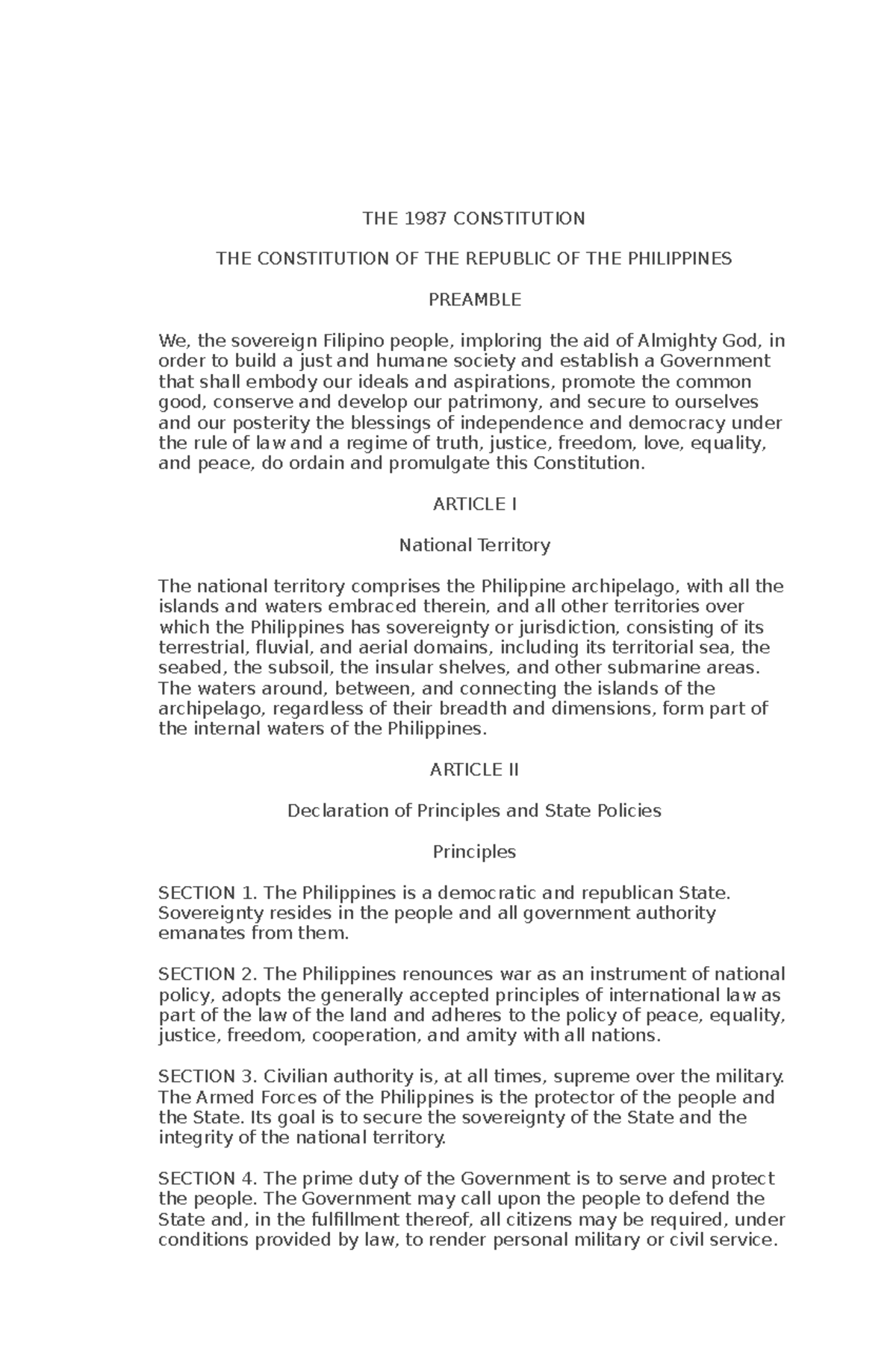 THE 1987 Constitution from Article I - Article X - THE 1987 ...