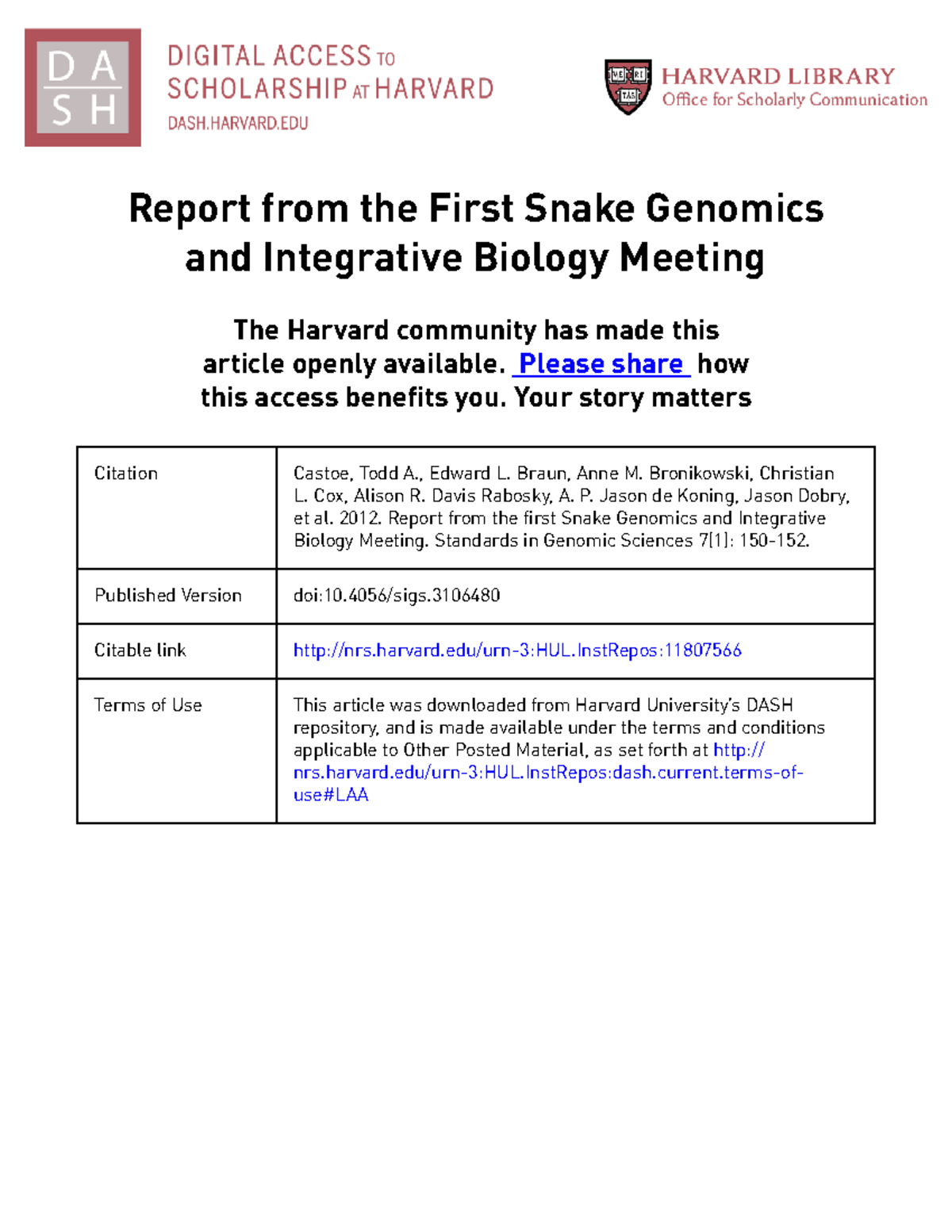 Report from the First Snake Genomics and - Report from the First Snake Genomics and Integrative ...