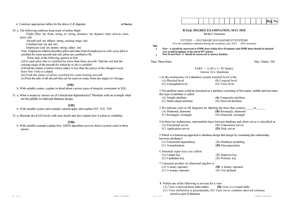 15IT302J 6 sem - ii. Construct appropriate tables for the above E-R ...