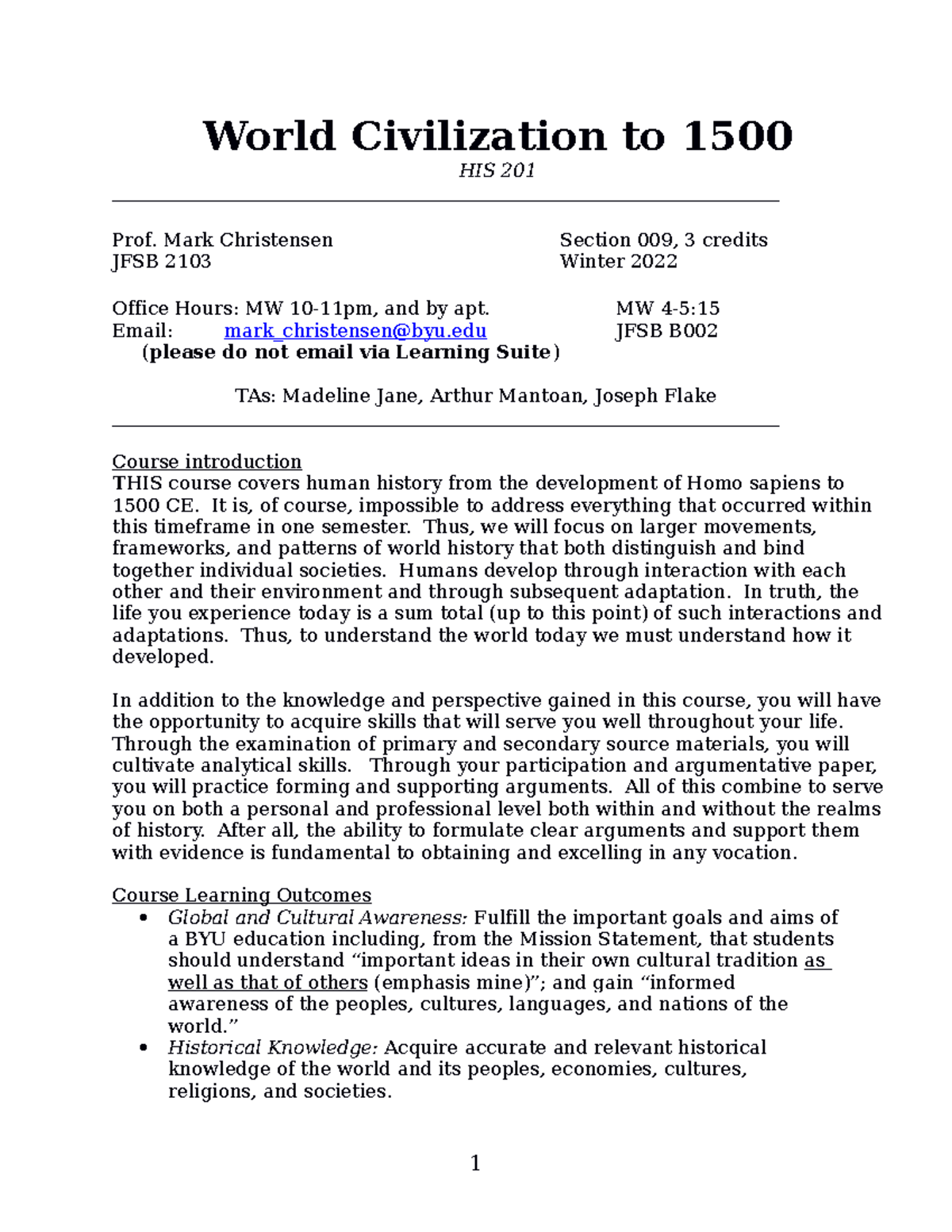 Christensen-Syllabus night fall22 201-2 - World Civilization to 1500 ...