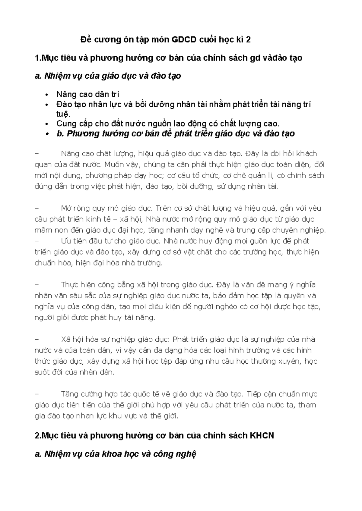 Gdcd-2 - Jznzb - Đề cương ôn tập môn GDCD cuối học kì 2 1ục tiêu và phương hướng cơ bản của ...