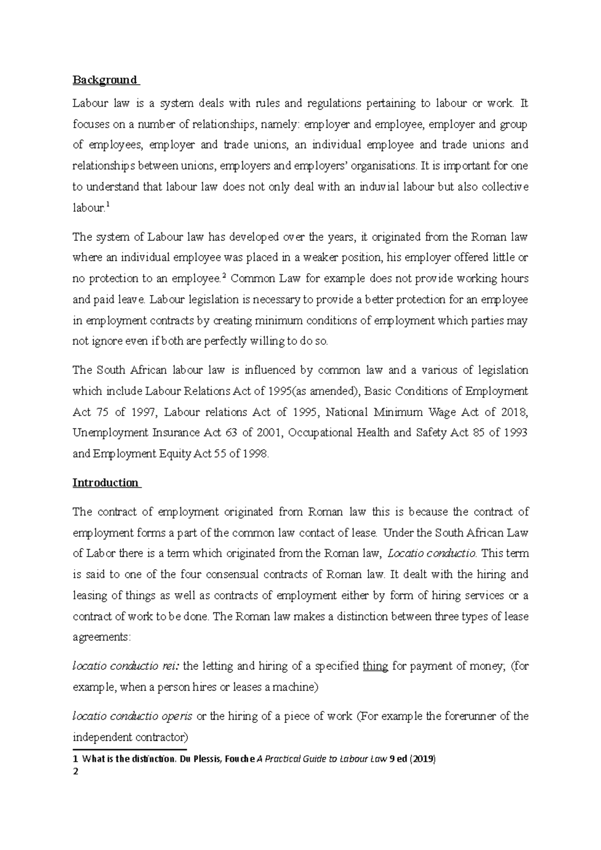 Labour law - lecture notes - Background Labour law is a system deals ...