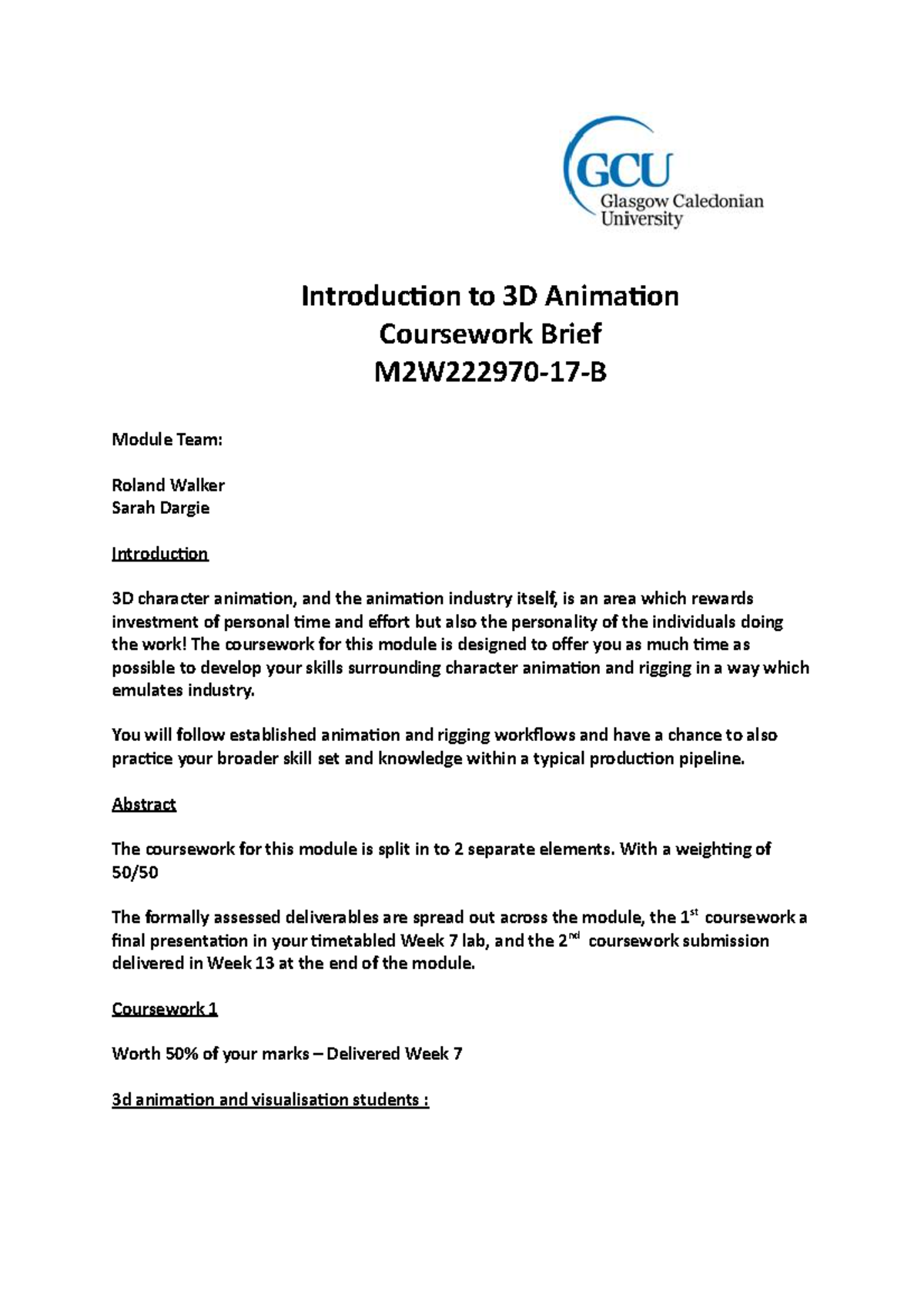 Intro To 3D Animation - Introduction to 3D Animation Coursework Brief ...