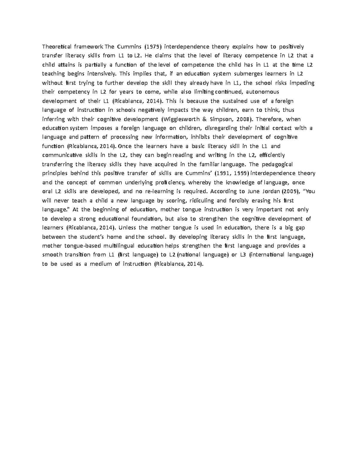 Theoretical framework - He claims that the level of literacy competence ...