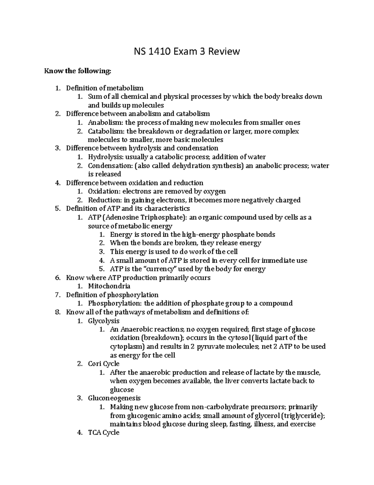Ns 1410 Exam 3 Review Ns 1410 Exam 3 Review Know The Following