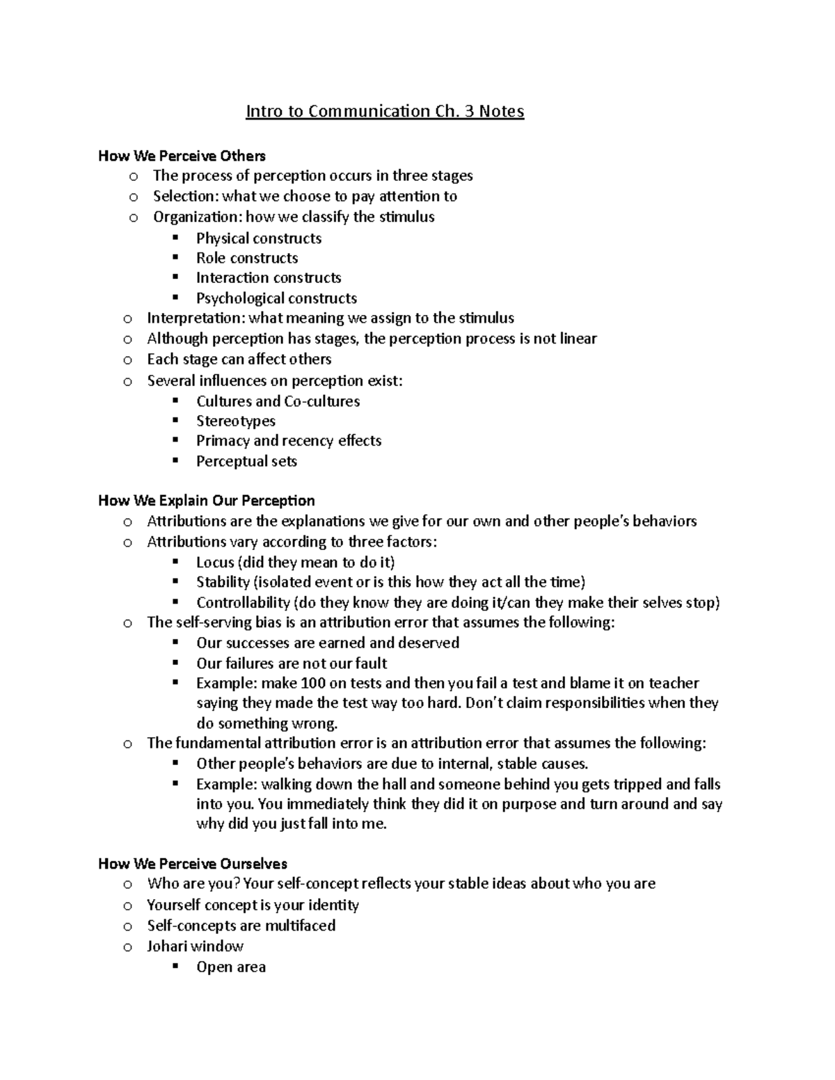 Intro to Communication Ch. 3 Notes - Intro to Communication Ch. 3 Notes ...