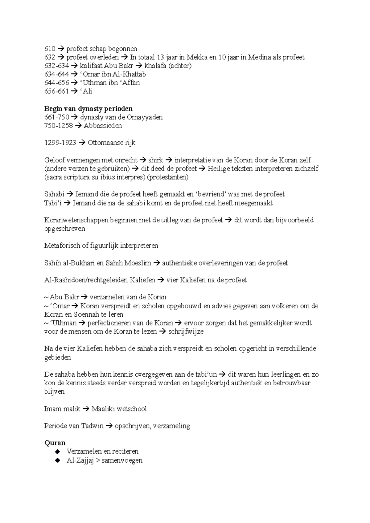 Inleiding in de Koran en Soennah hc2 - 610 profeet schap begonnen 632 ...