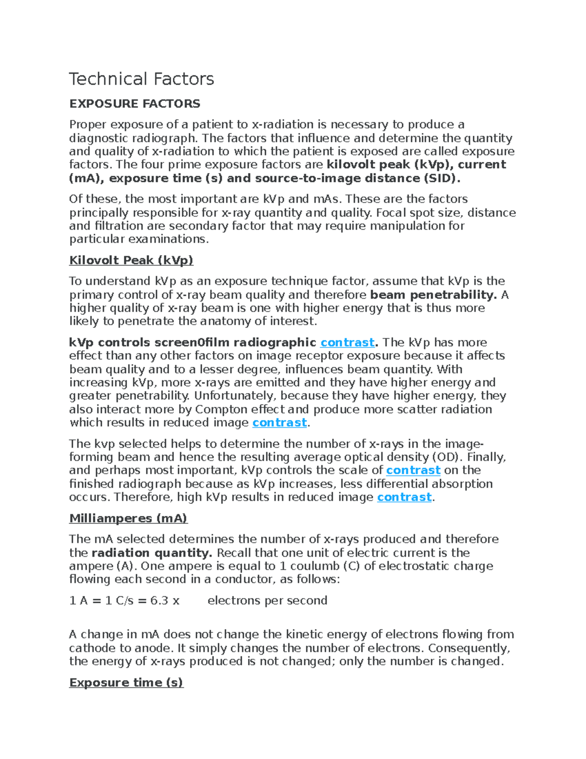 Principles OF Imaging Lessons preliminaries lesson - Technical Factors ...