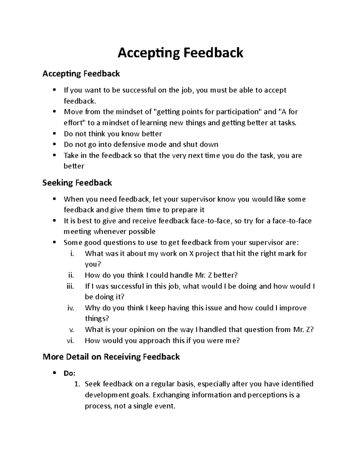 PSY3074 Unit 4 Accepting Feedback - Accepting Feedback Accepting ...