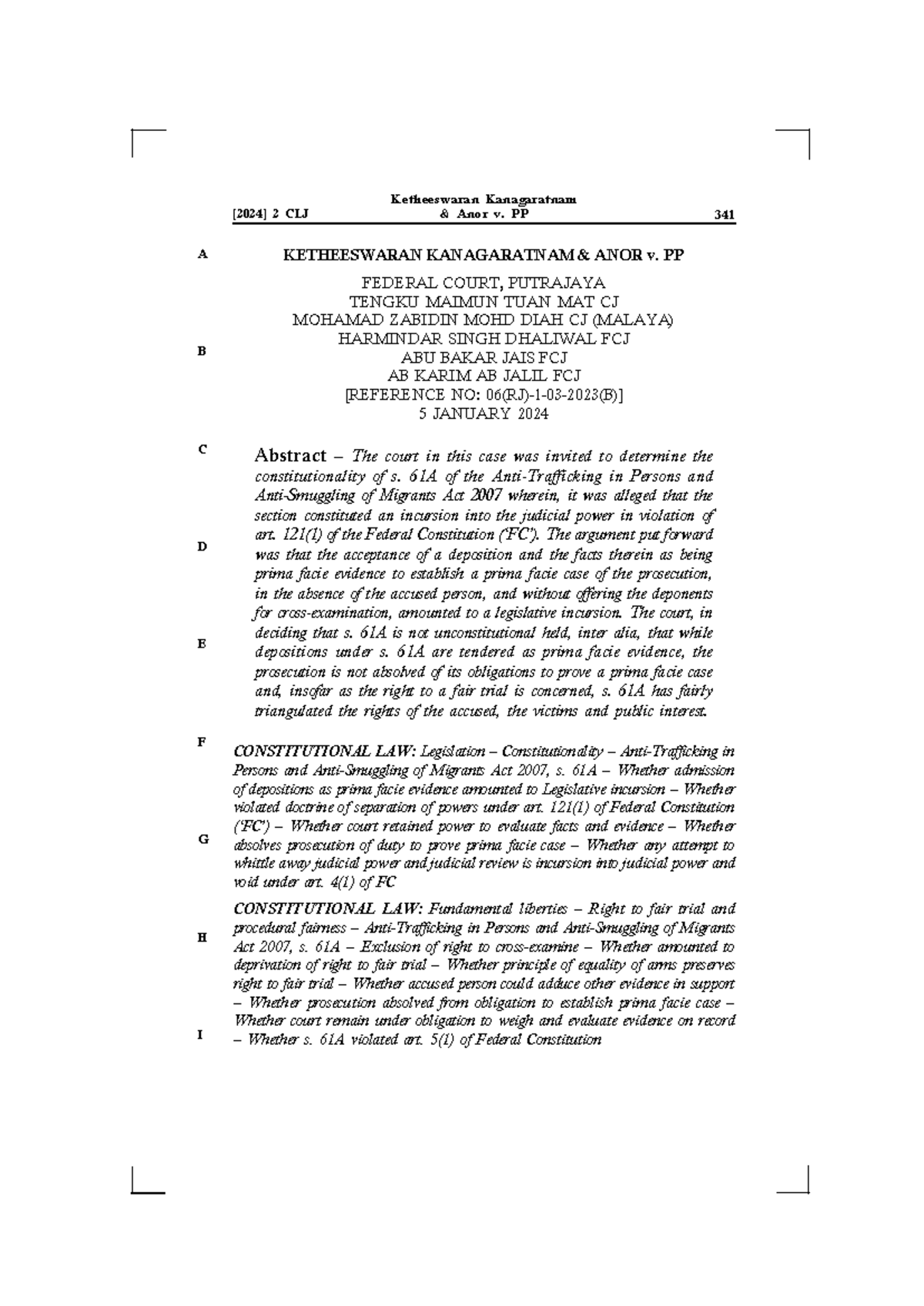 Ketheeswaran Kanagaratnam & ANOR v. PP CLJ 2024 2 341 - [2024] 2 CLJ 341 A B C D E F G H I - Studocu