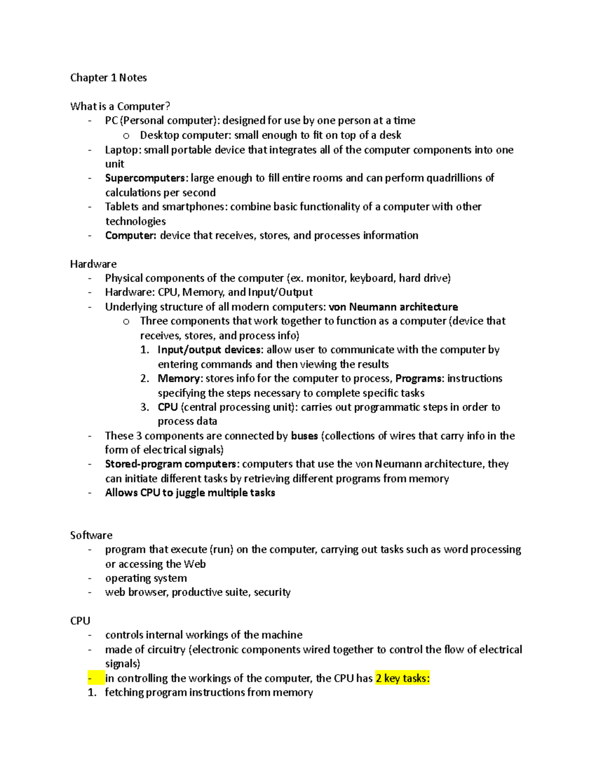 Chapter 1 Notes - Chapter 1 Notes What is a Computer? - PC (Personal ...