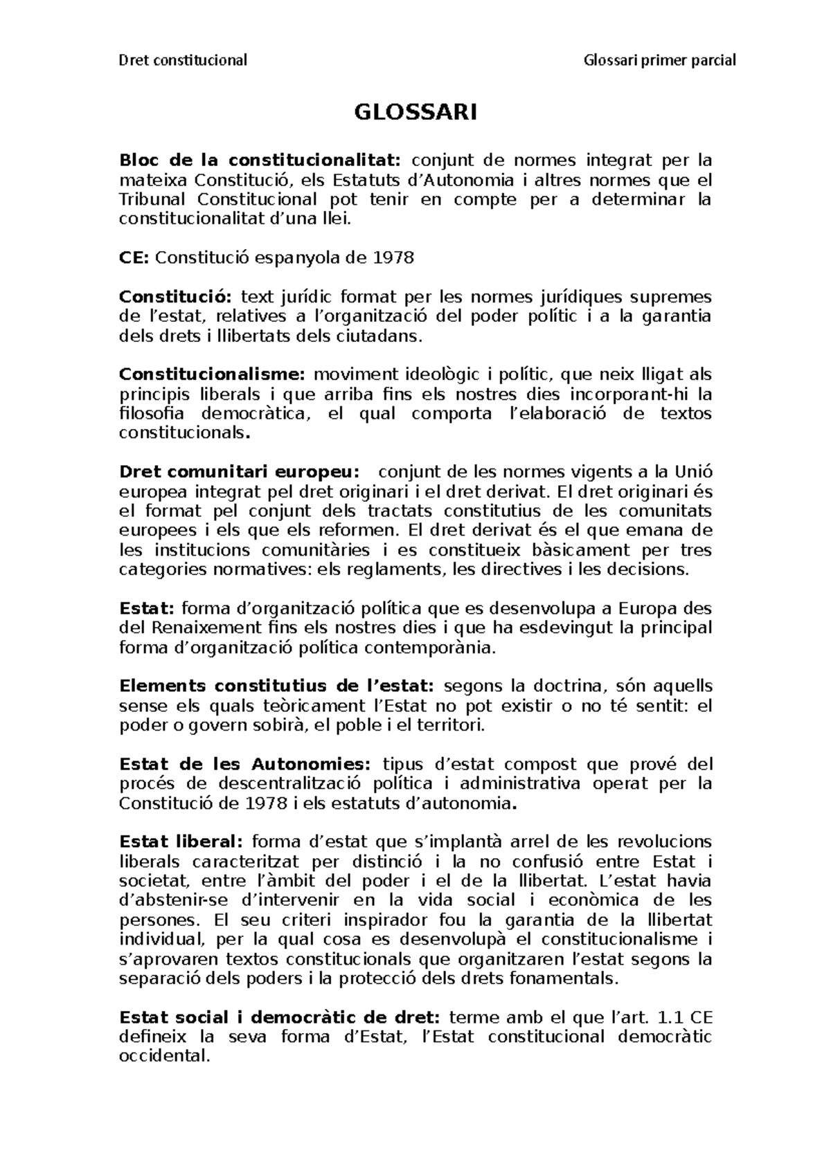 Glossari - Glosario de vocabulario de la asignatura - GLOSSARI Bloc de ...