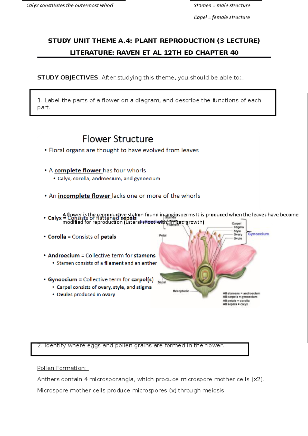 Chapter 40 Plant Reproduction Study notes - A flower is the ...