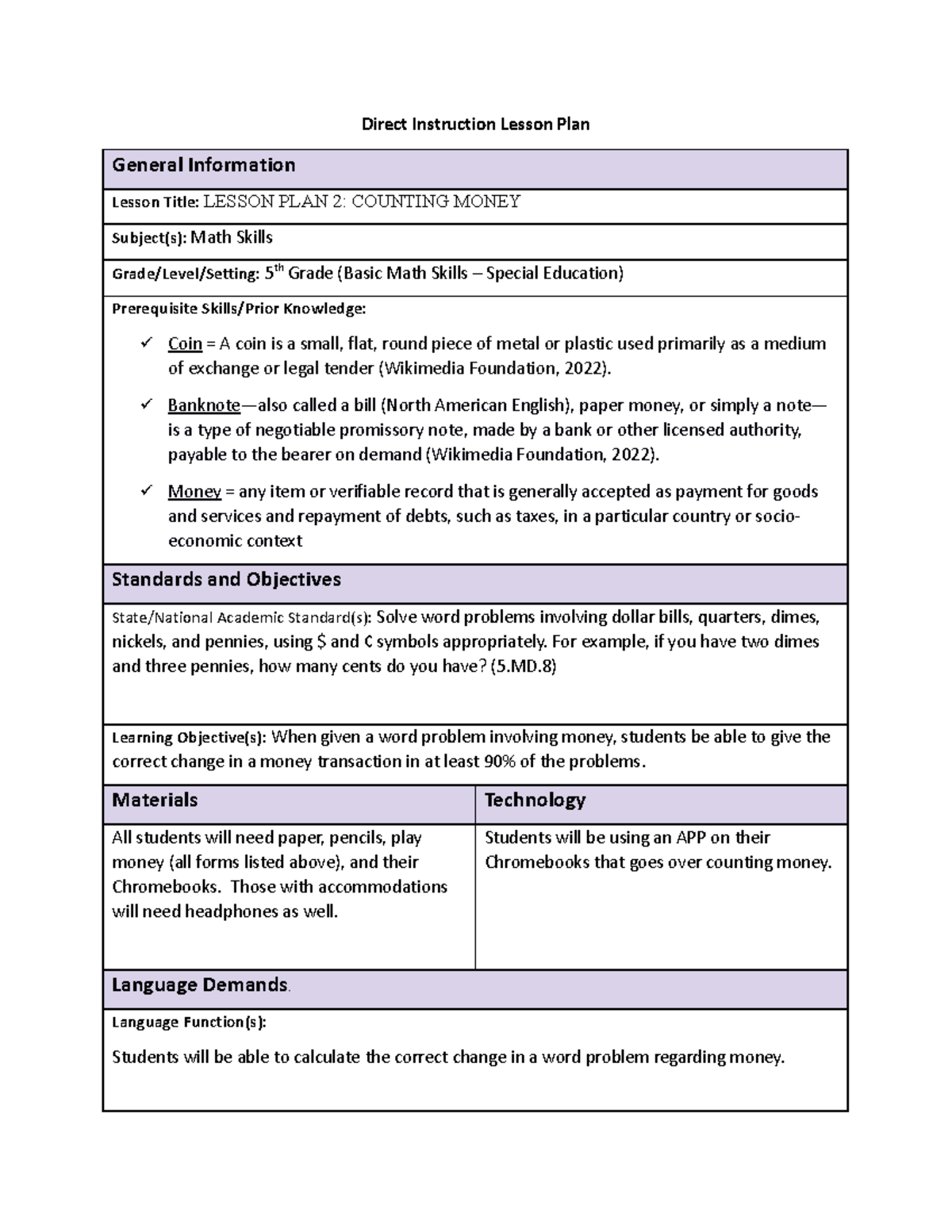 171 Task 2 First - Direct Instruction Lesson Plan General Information ...