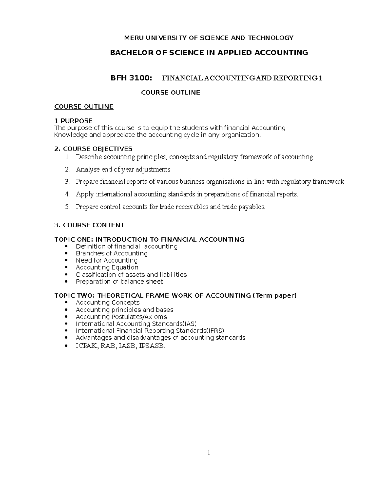 Financial accounting and reporting 1 course outline - MERU UNIVERSITY ...