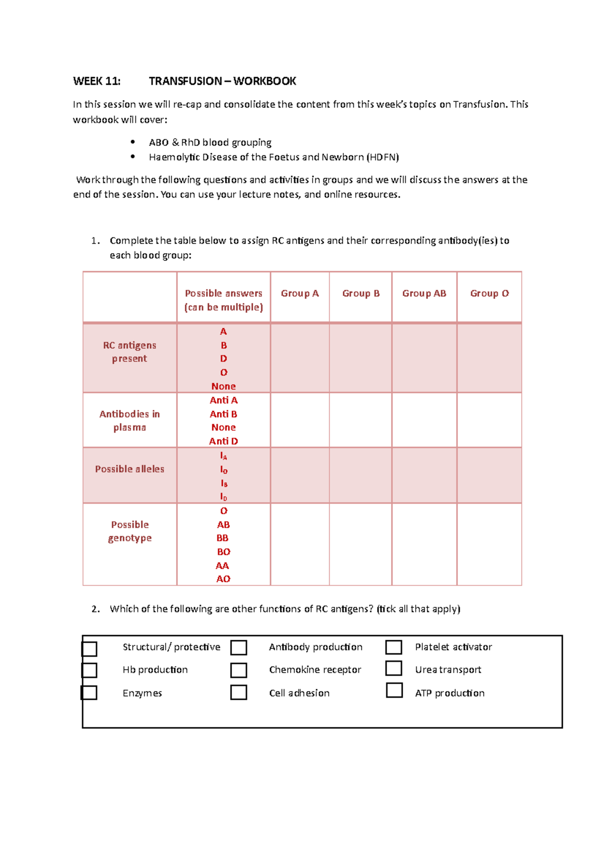 Transfusion Tutorials Workbook 2022 (Questions) - WEEK 11: TRANSFUSION ...