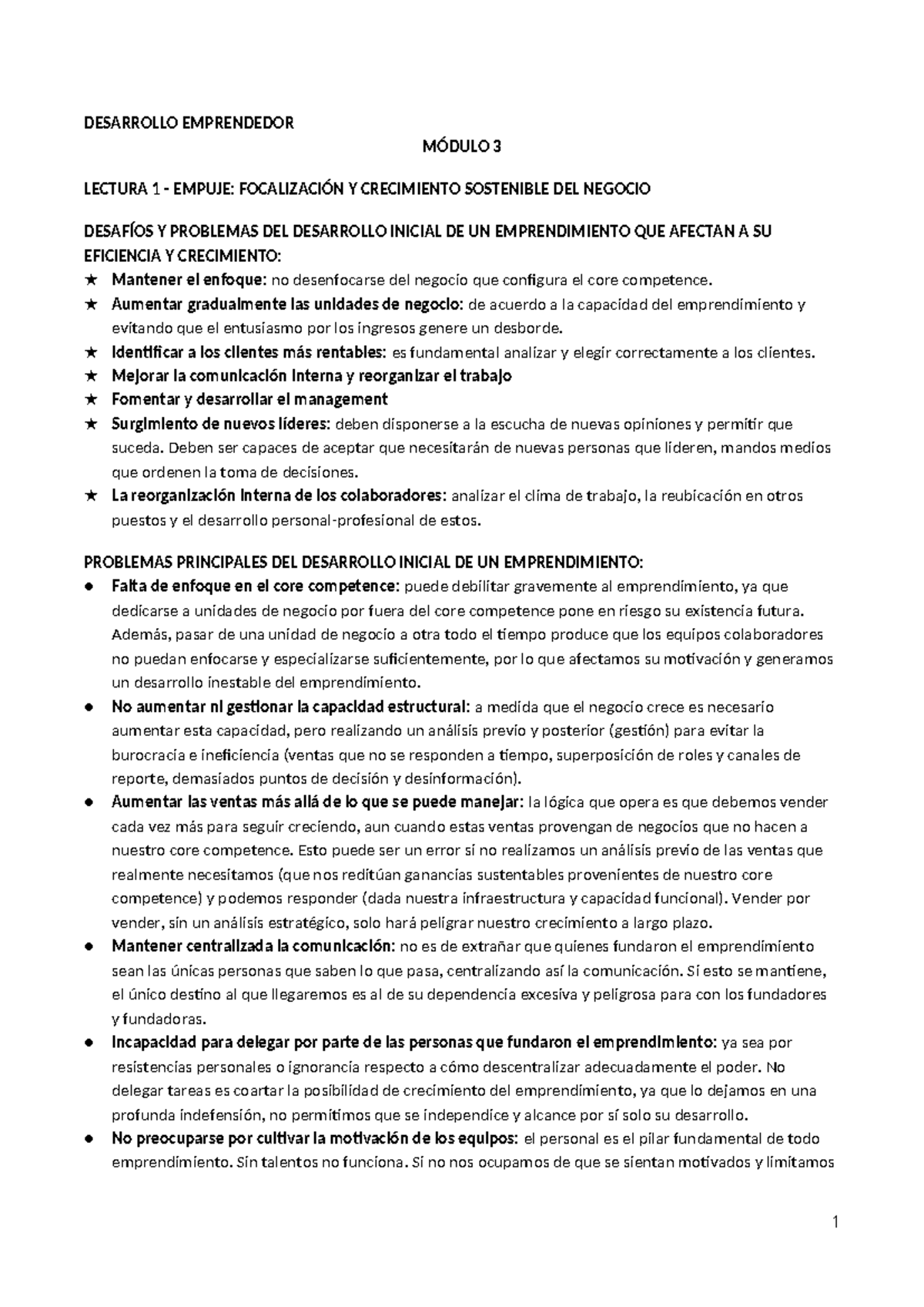 Desarrollo emprendedor - Resumen 2 - DESARROLLO EMPRENDEDOR MÓDULO 3 LECTURA 1 - EMPUJE: - Studocu
