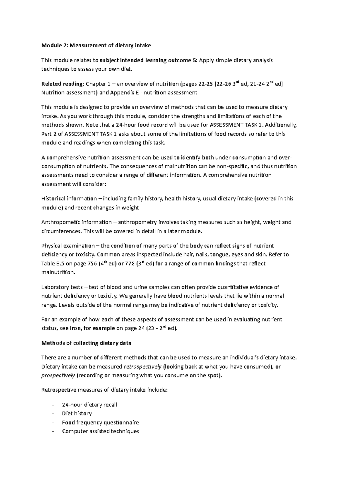 Module 2 Measurement of dietary intake - Module 2: Measurement of ...